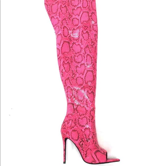 Shoes | Pink Snakeskin Thigh Boots | Poshmark